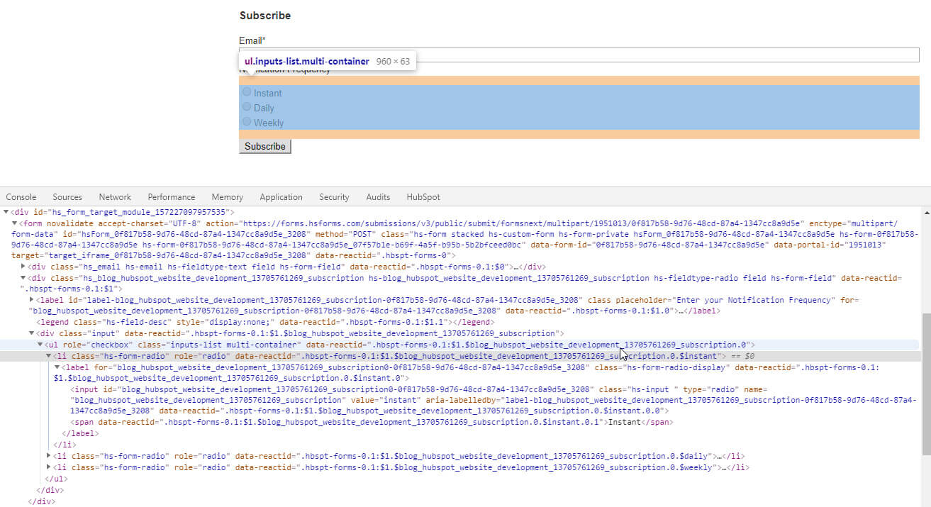 Style custom radio buttons on HubSpot forms