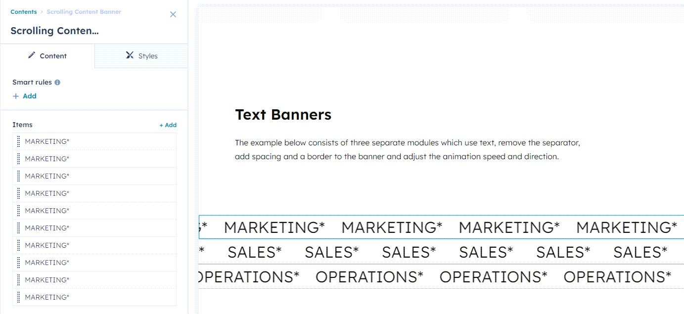 Documentation | Scrolling Content Banner